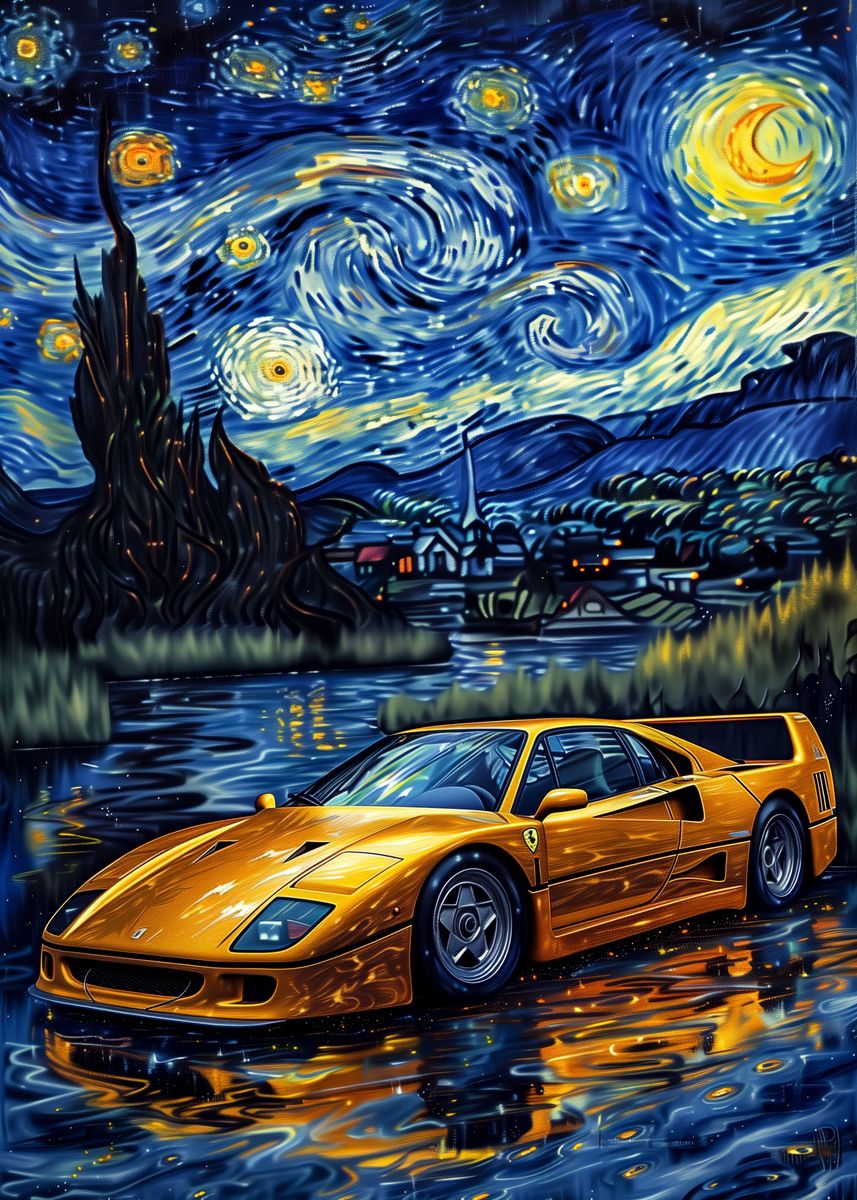 'Starry Night Ferrari F40 ' Poster, picture, metal print, paint by ...