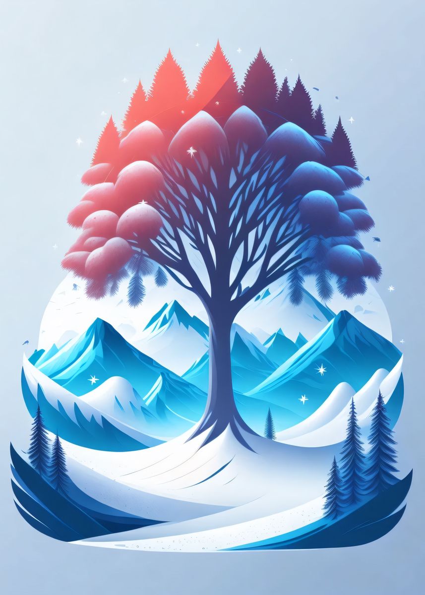 'Minimalist Snow Mountain' Poster, picture, metal print, paint by ...
