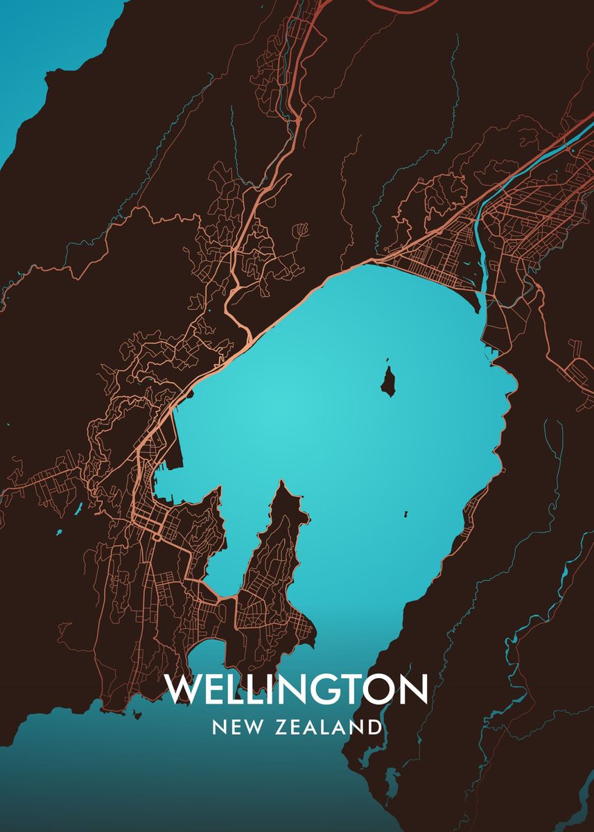 'Wellington City Map' Poster, picture, metal print, paint by Miracle ...