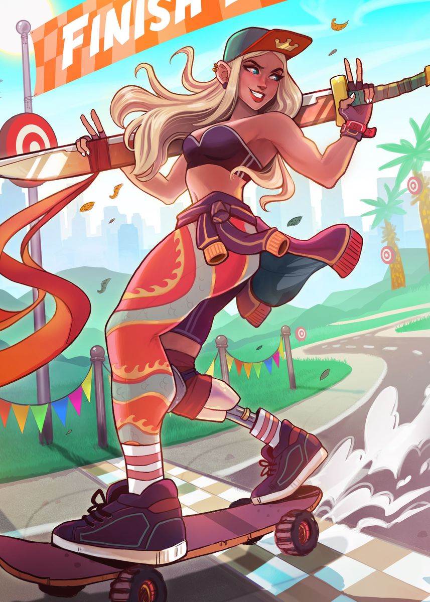 'Sk8ter Girl' Poster, picture, metal print, paint by Rosie Scribbles | Displate