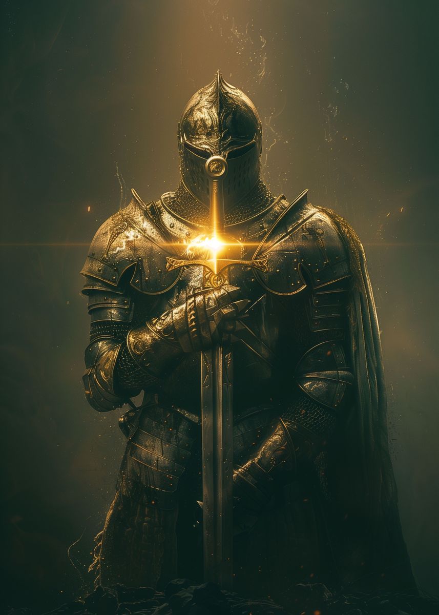 'gold knight' Poster, picture, metal print, paint by OMEGA FAUNA | Displate