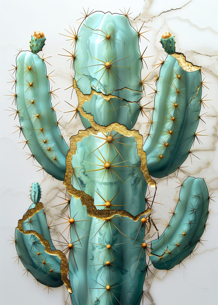 'Abstract Kintsugi Cactus ' Poster, picture, metal print, paint by ...