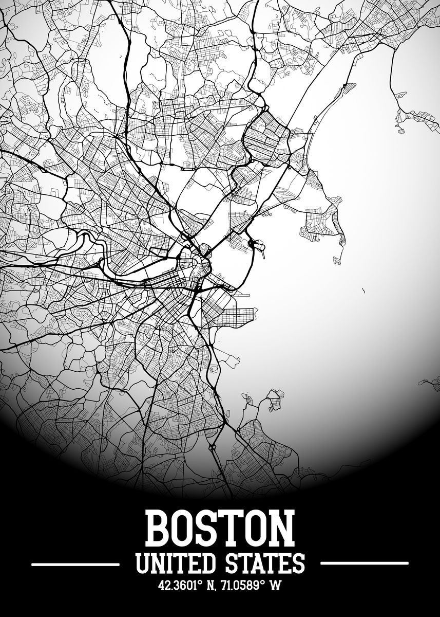 'Boston City Map White' Poster, picture, metal print, paint by Omarific ...