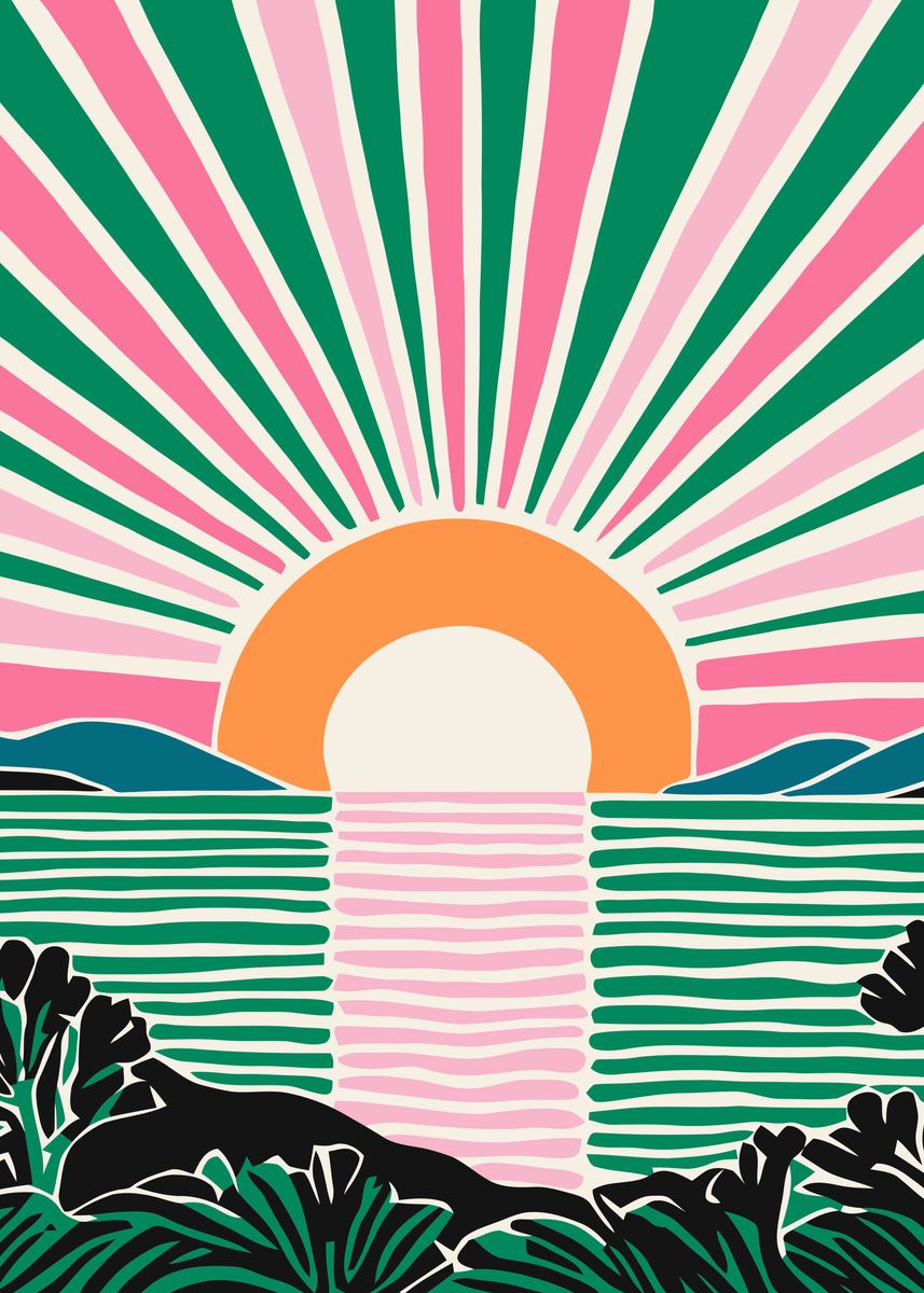 'Mid Century Modern Sun' Poster, picture, metal print, paint by ...