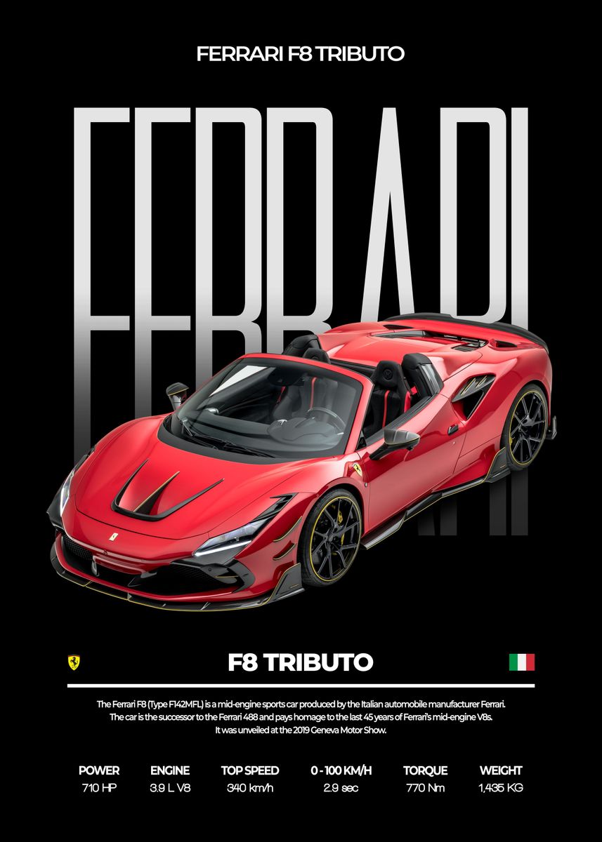 'Ferrari F8 Tributo' Poster, picture, metal print, paint by Conceptual ...