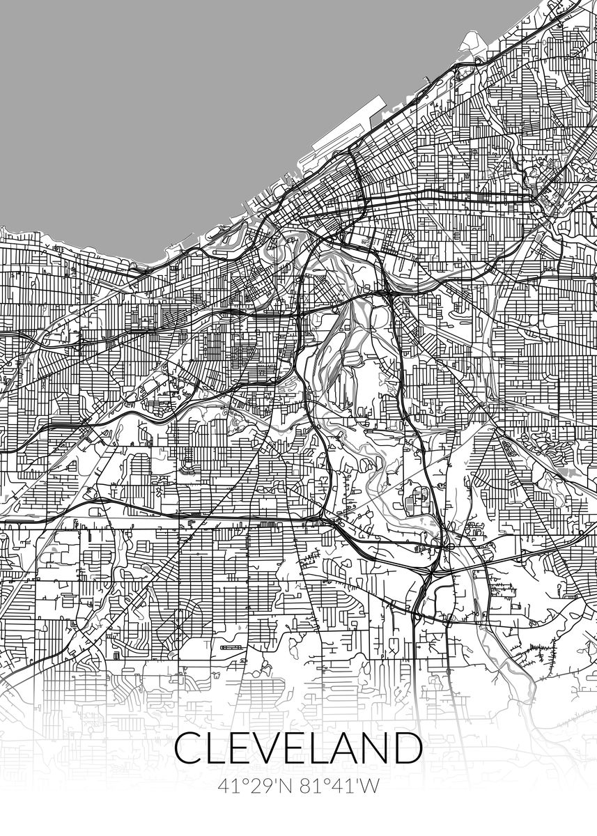 'Cleveland White Map' Poster, picture, metal print, paint by dkDesign ...