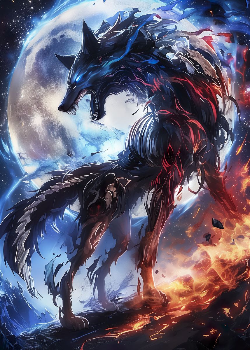 'Moonlight Anime Wolf' Poster, picture, metal print, paint by ...