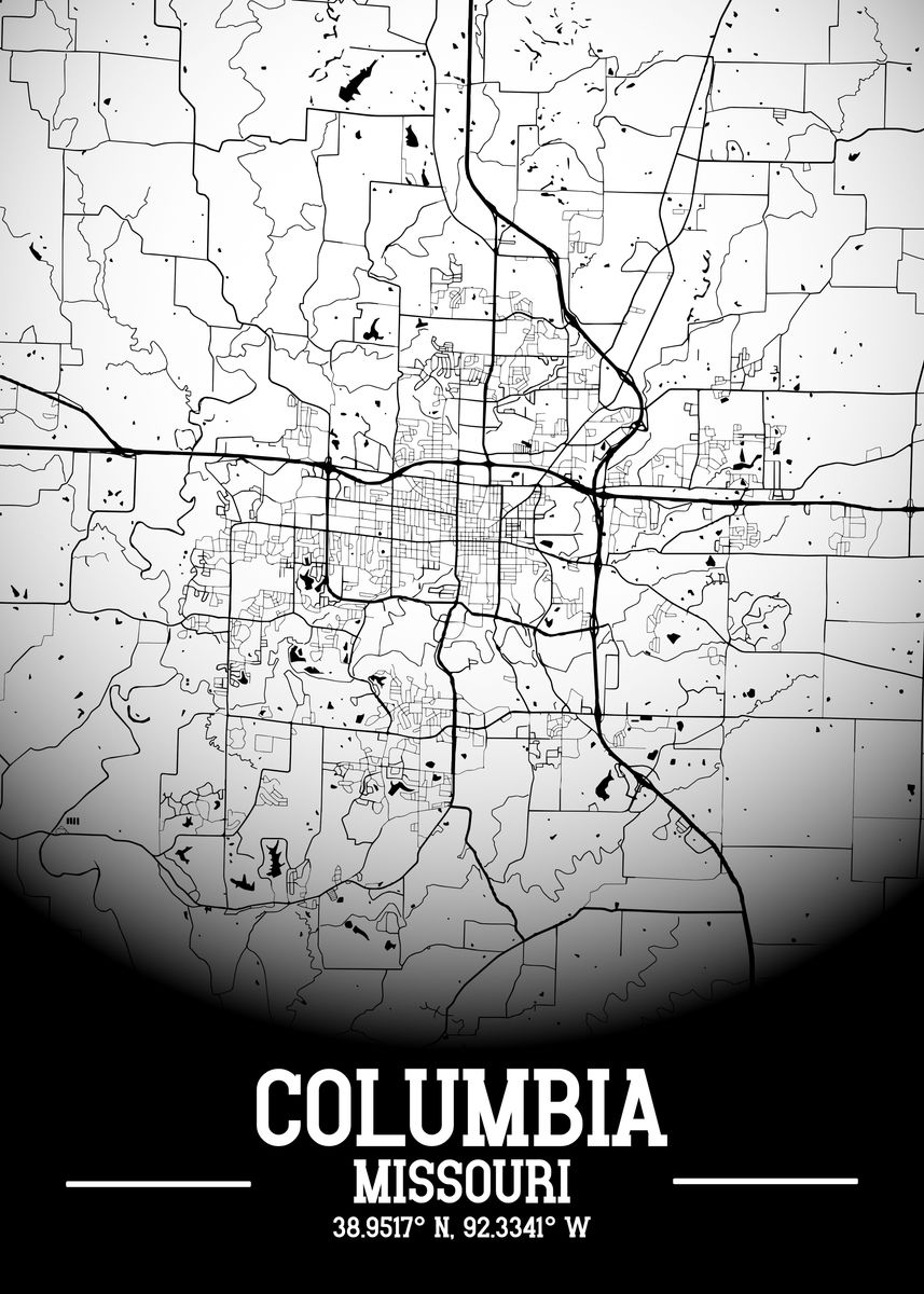 'Columbia City Map White' Poster, picture, metal print, paint by ...