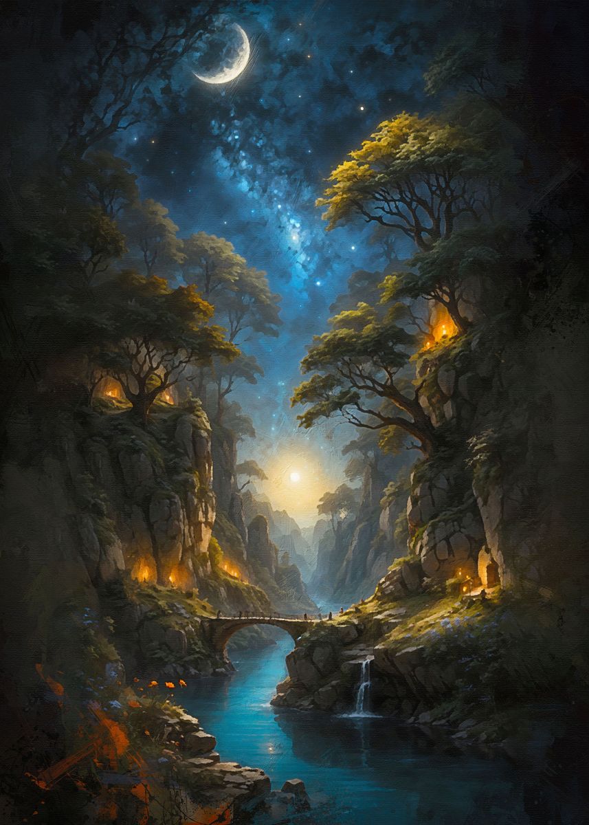 'Moonlight Bridge' Poster, picture, metal print, paint by FlyingBlade ...