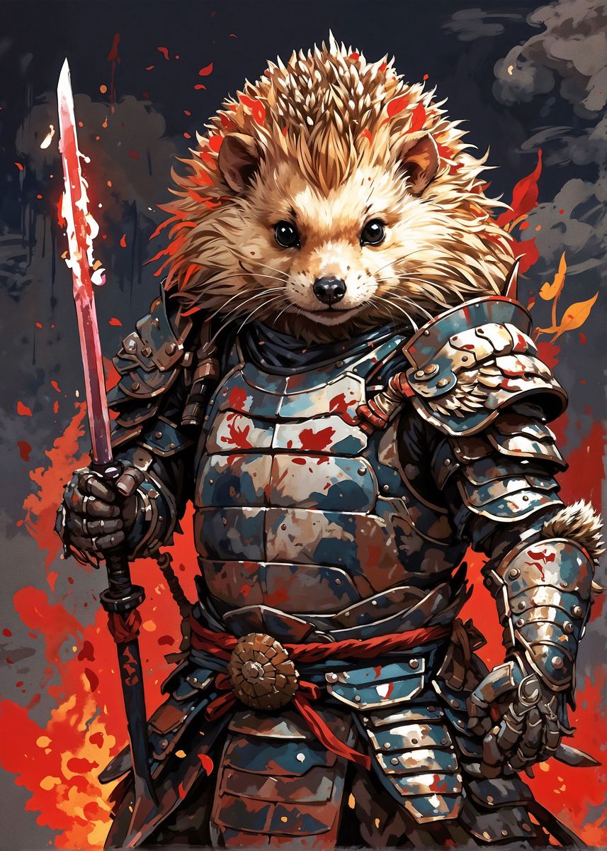 'Hedgehog Samurai' Poster, picture, metal print, paint by FlyingBlade ...