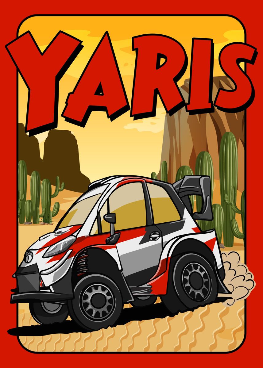 'Yaris GR Rally Cartoon' Poster, picture, metal print, paint by ...