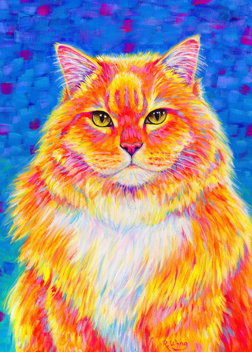 'Colorful Orange Cat' Poster, picture, metal print, paint by Rebecca ...