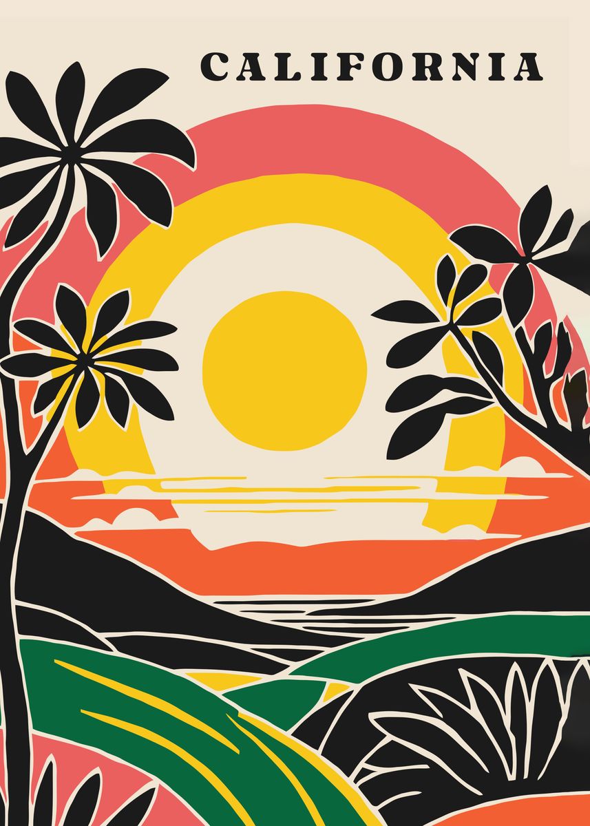 'California Retro Sunset' Poster, picture, metal print, paint by ...