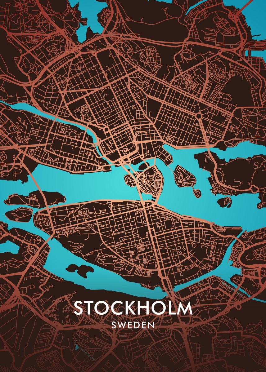 'Stockholm City Map' Poster, picture, metal print, paint by Miracle ...