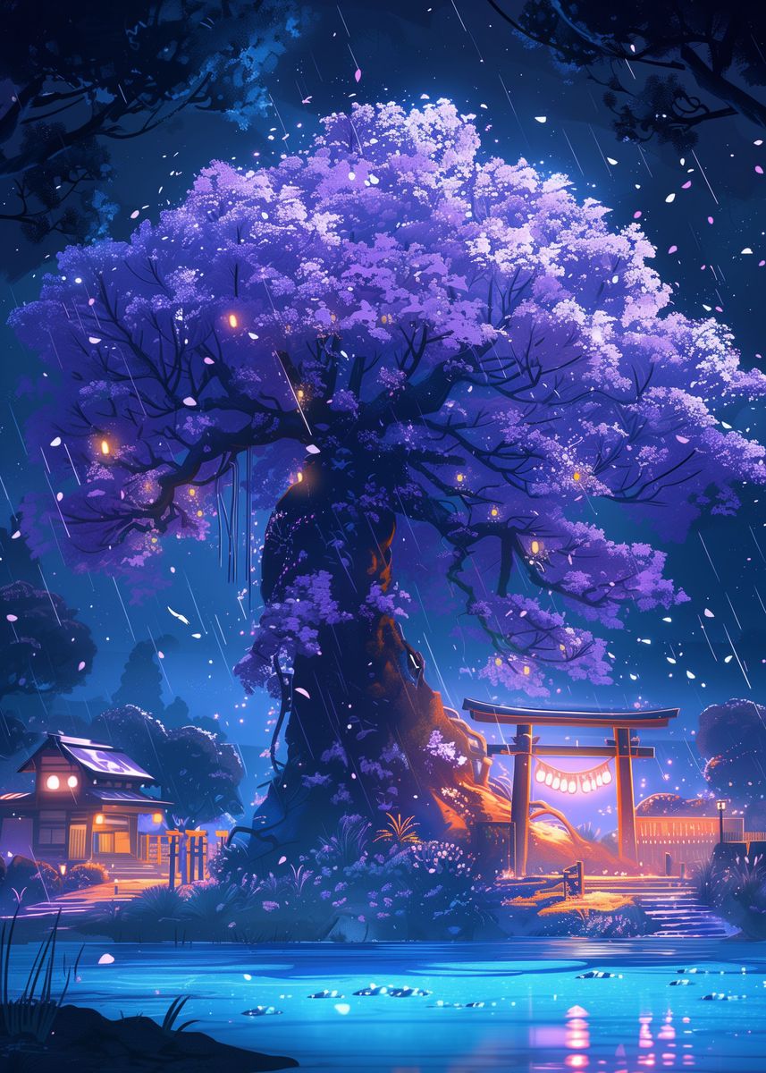 'japanese Torii sakura tree' Poster, picture, metal print, paint by ...