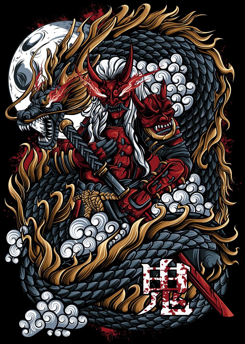 'Oni red samurai' Poster, picture, metal print, paint by Ouval Vector ...