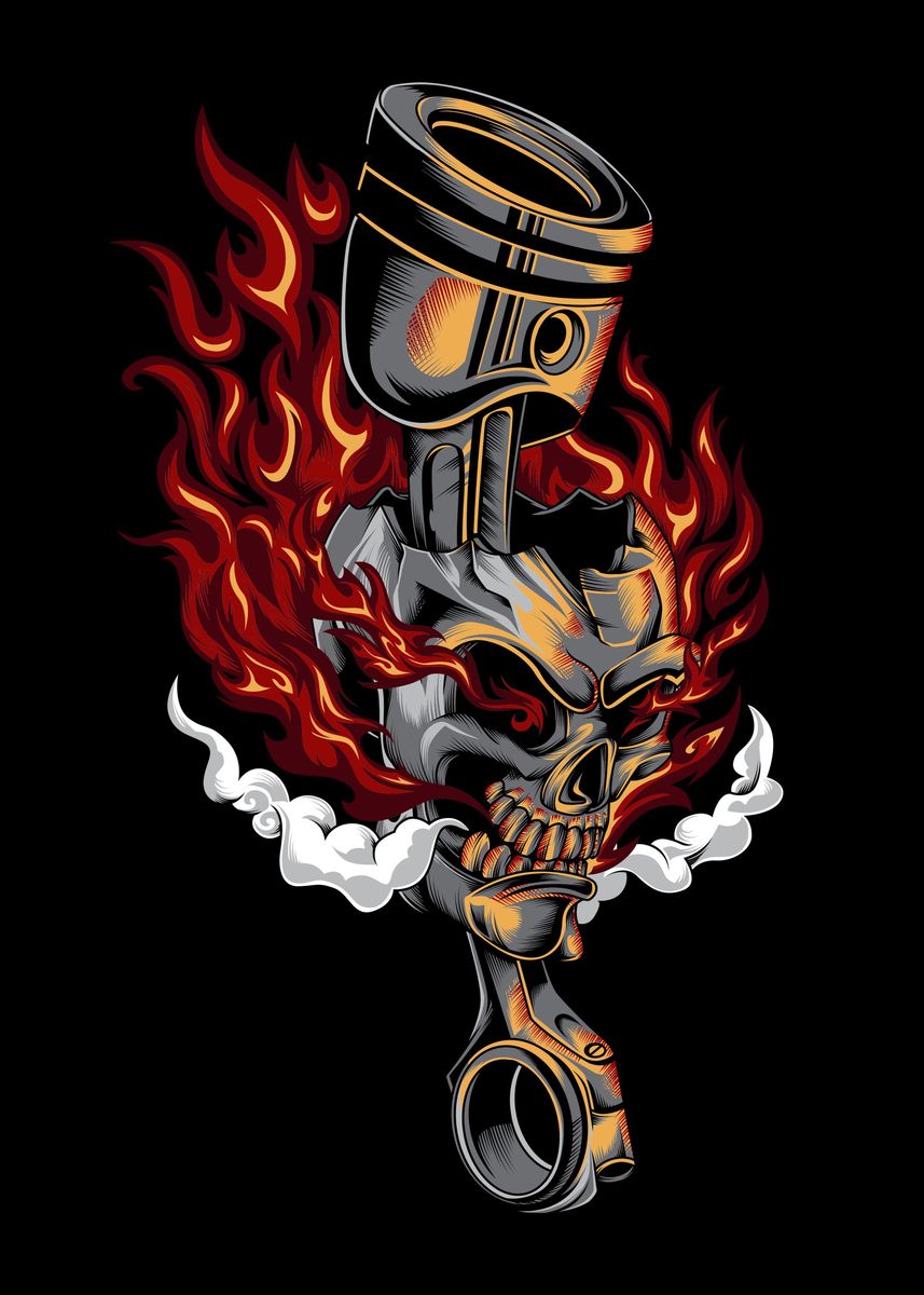 'Piston Skull' Poster, picture, metal print, paint by Ouval Vector ...