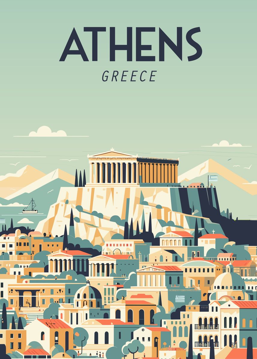 'Athens Greece' Poster, picture, metal print, paint by Caravan Studio ...