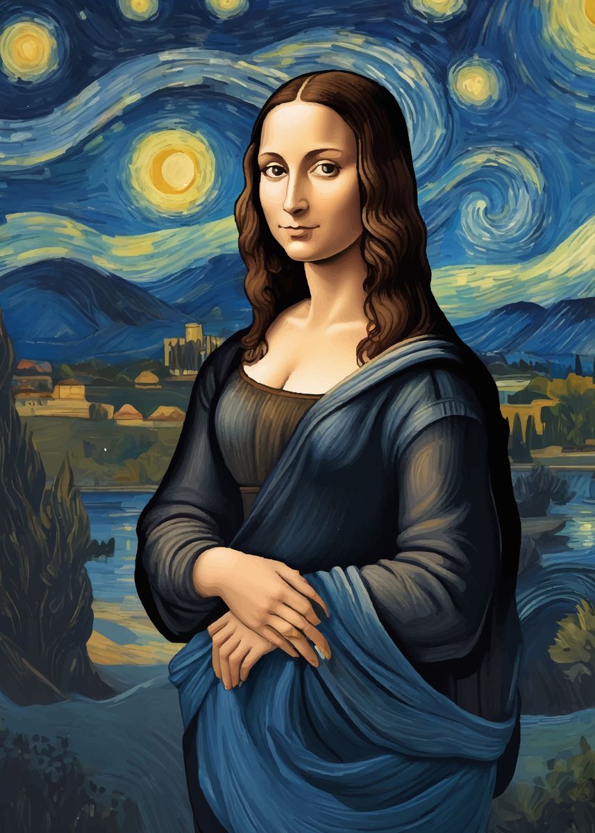 'Mona Lisa x Starry Night' Poster, picture, metal print, paint by ...