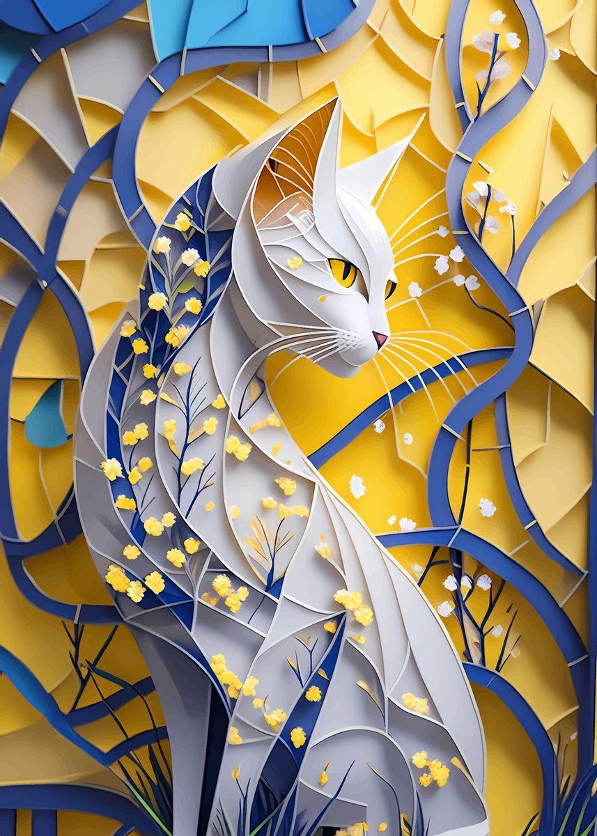 'Cat Kintsugi Paper Craft' Poster, picture, metal print, paint by your ...