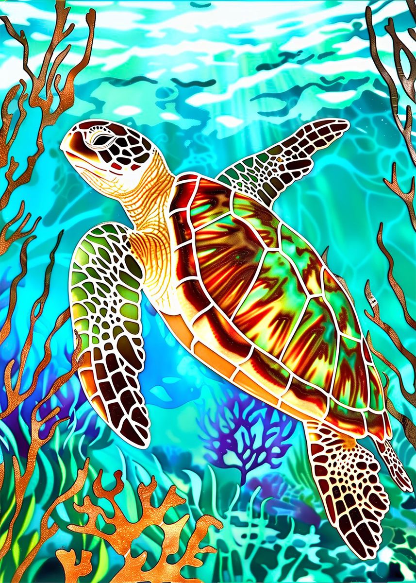 'Colorful Modern sea turtle' Poster, picture, metal print, paint by ...