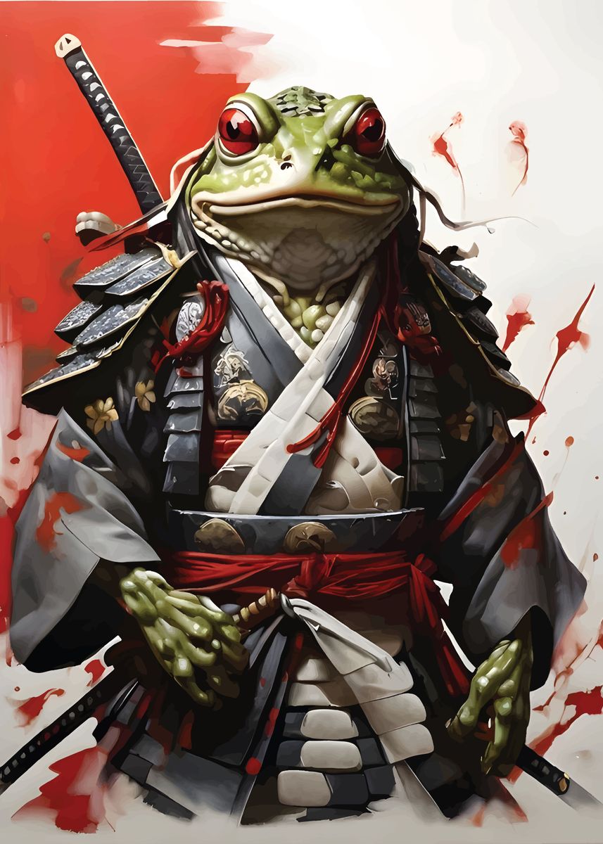 'Frog Samurai' Poster, picture, metal print, paint by ALEX GREZ | Displate