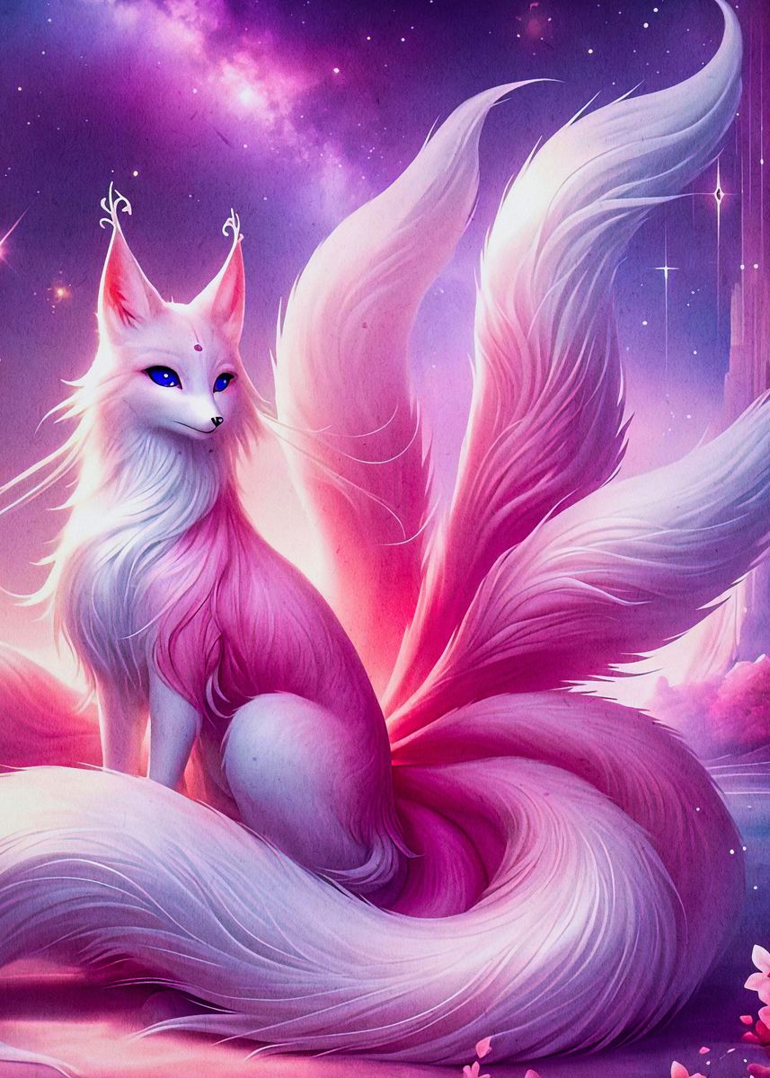 'Nine Tailed Fox Kitsune' Poster, picture, metal print, paint by ...