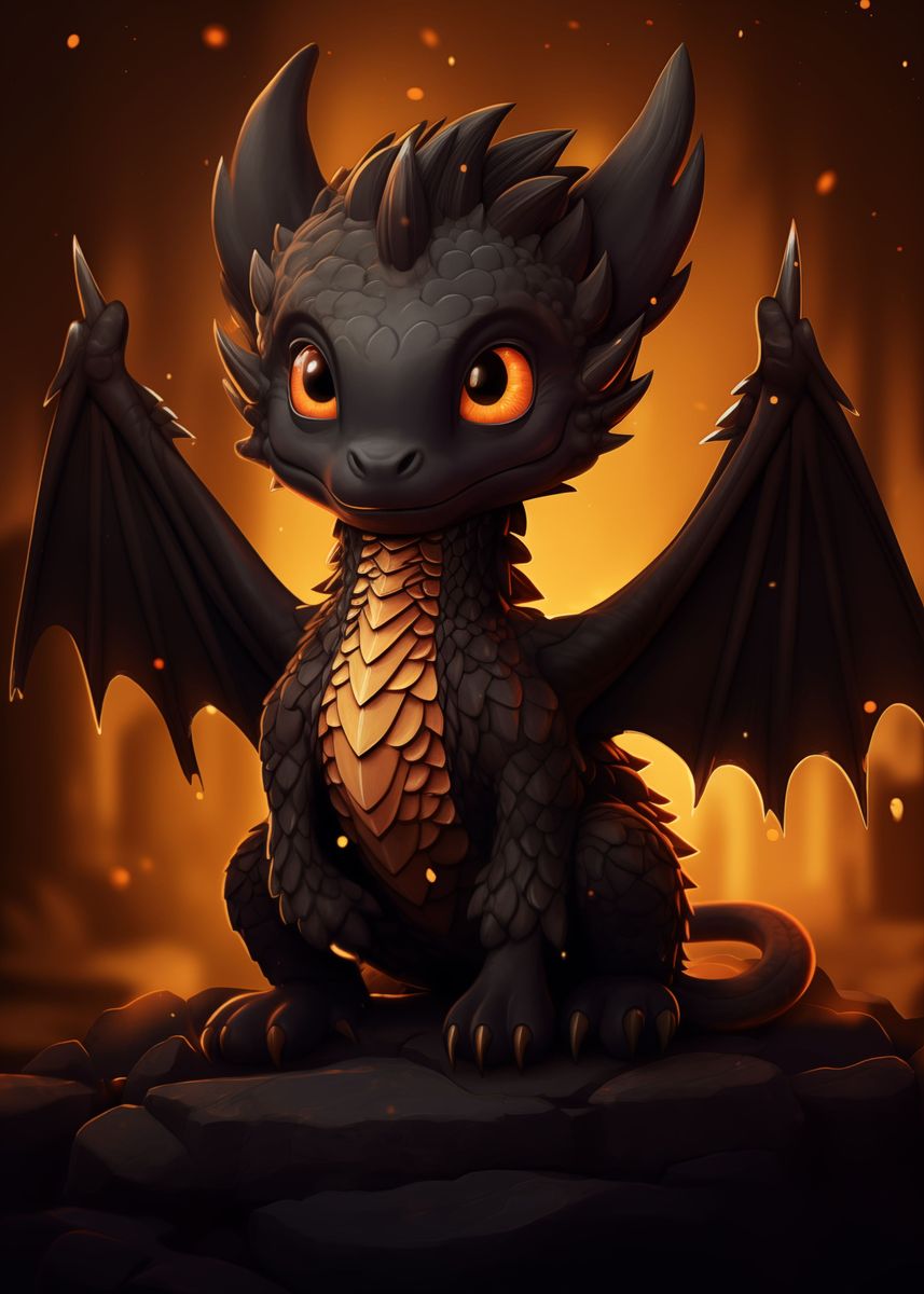'Cute Baby Dragon' Poster, picture, metal print, paint by Amagi | Displate