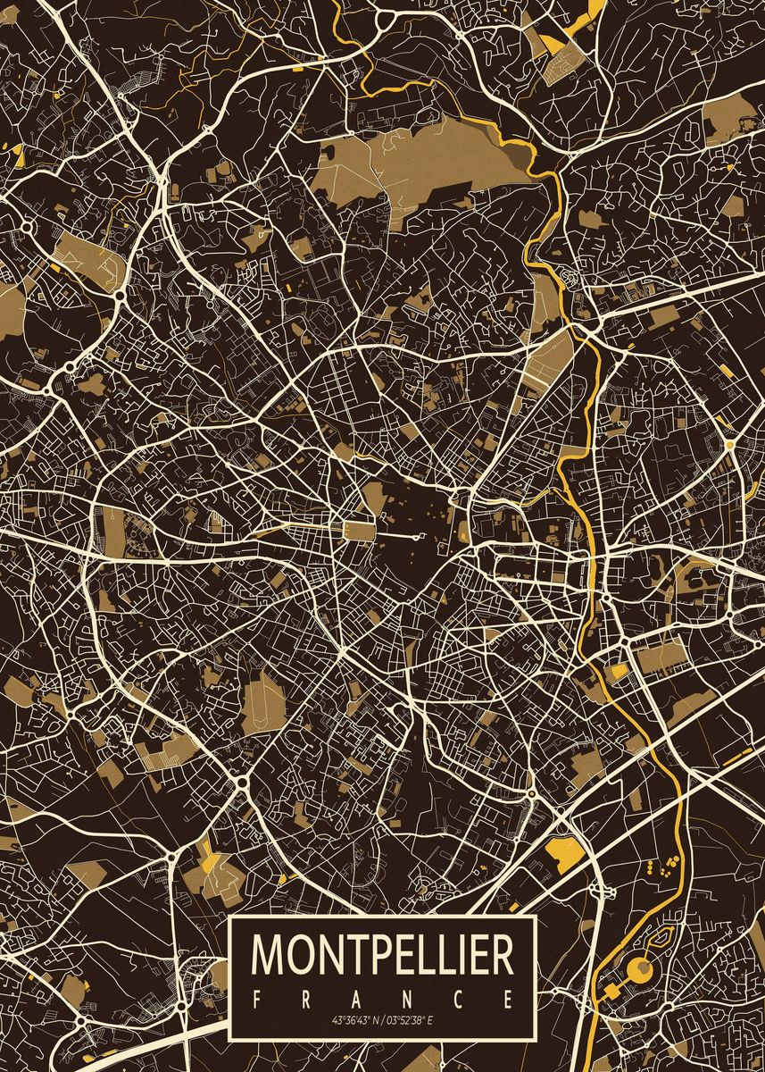 'Montpellier City Map Paste' Poster, picture, metal print, paint by ...
