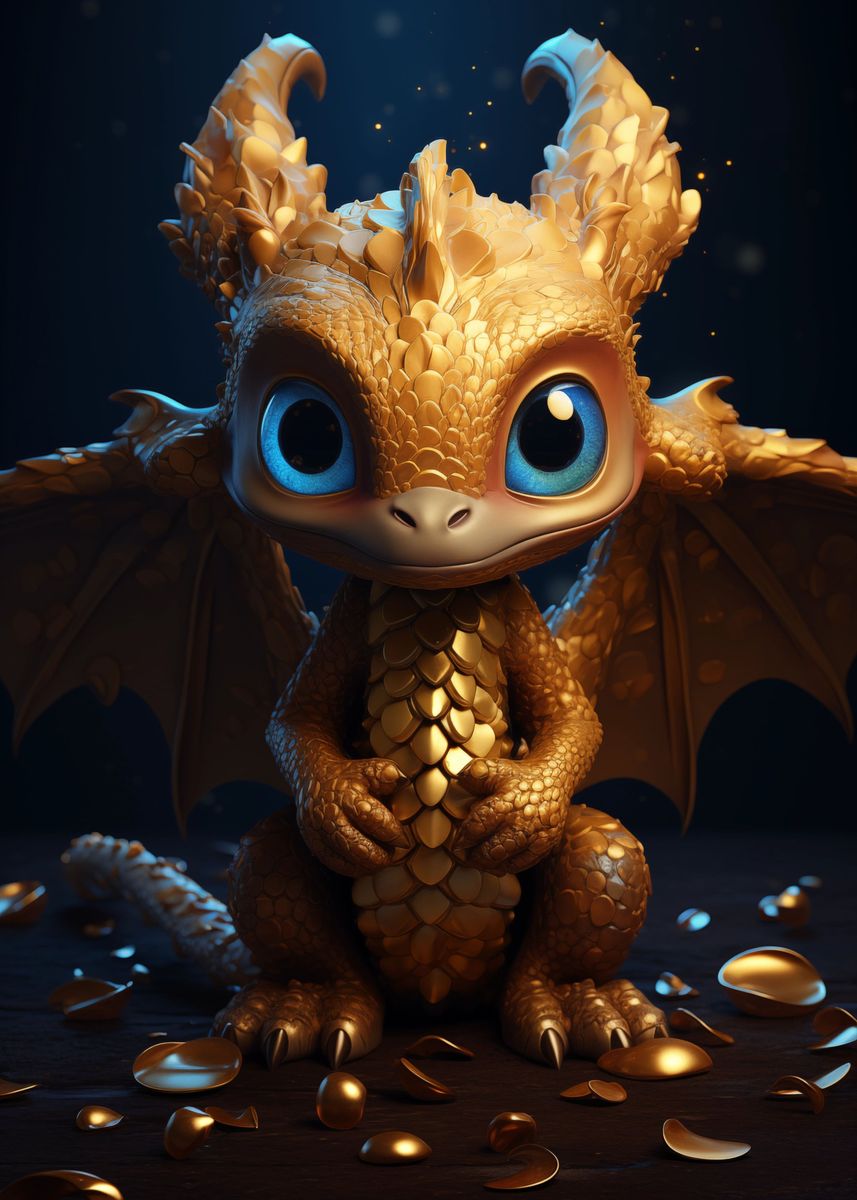 'Cute Baby Dragon' Poster, picture, metal print, paint by Amagi | Displate