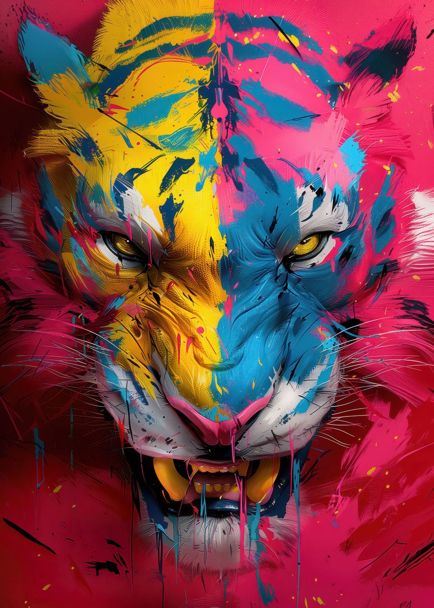 'Colorful Tiger Portrait' Poster, picture, metal print, paint by ...