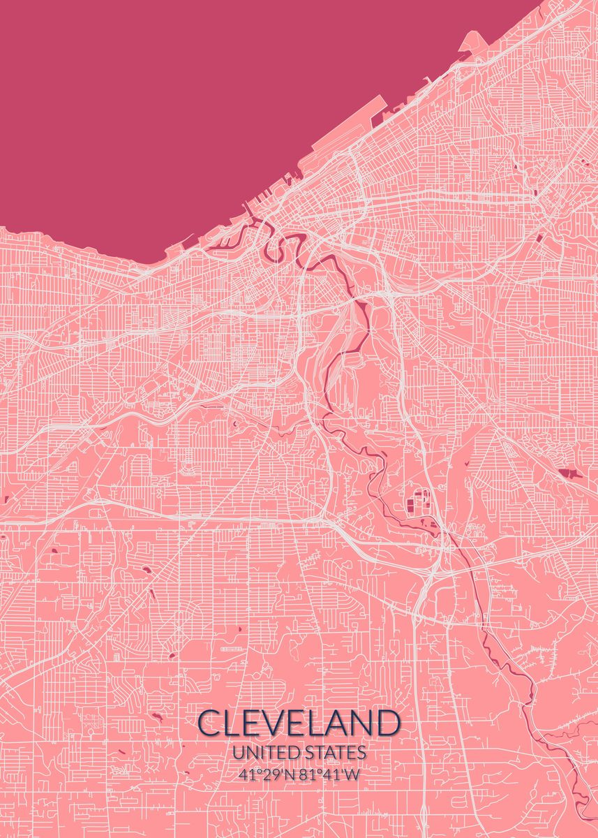 'Cleveland Pink Rose Map' Poster, picture, metal print, paint by ...