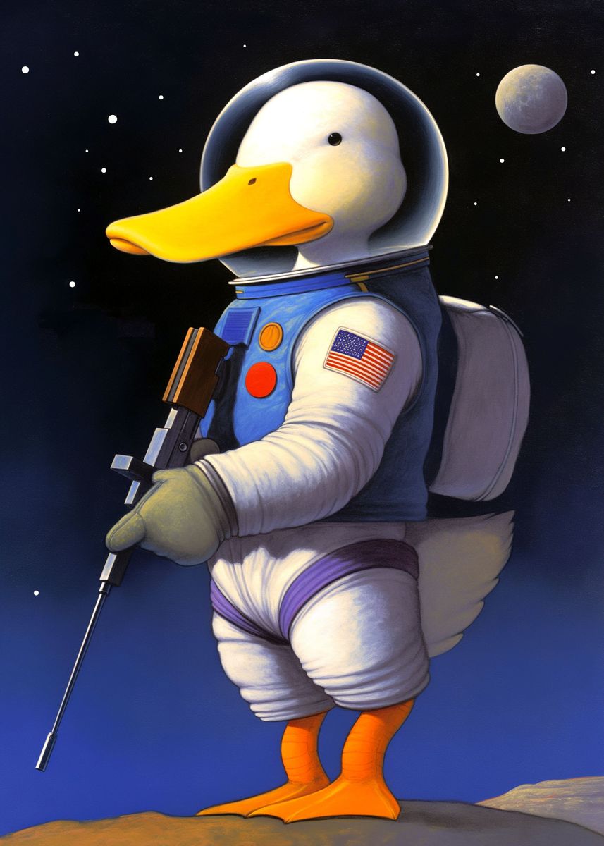 'Astronaut Soldier Duck' Poster, picture, metal print, paint by Elysian ...