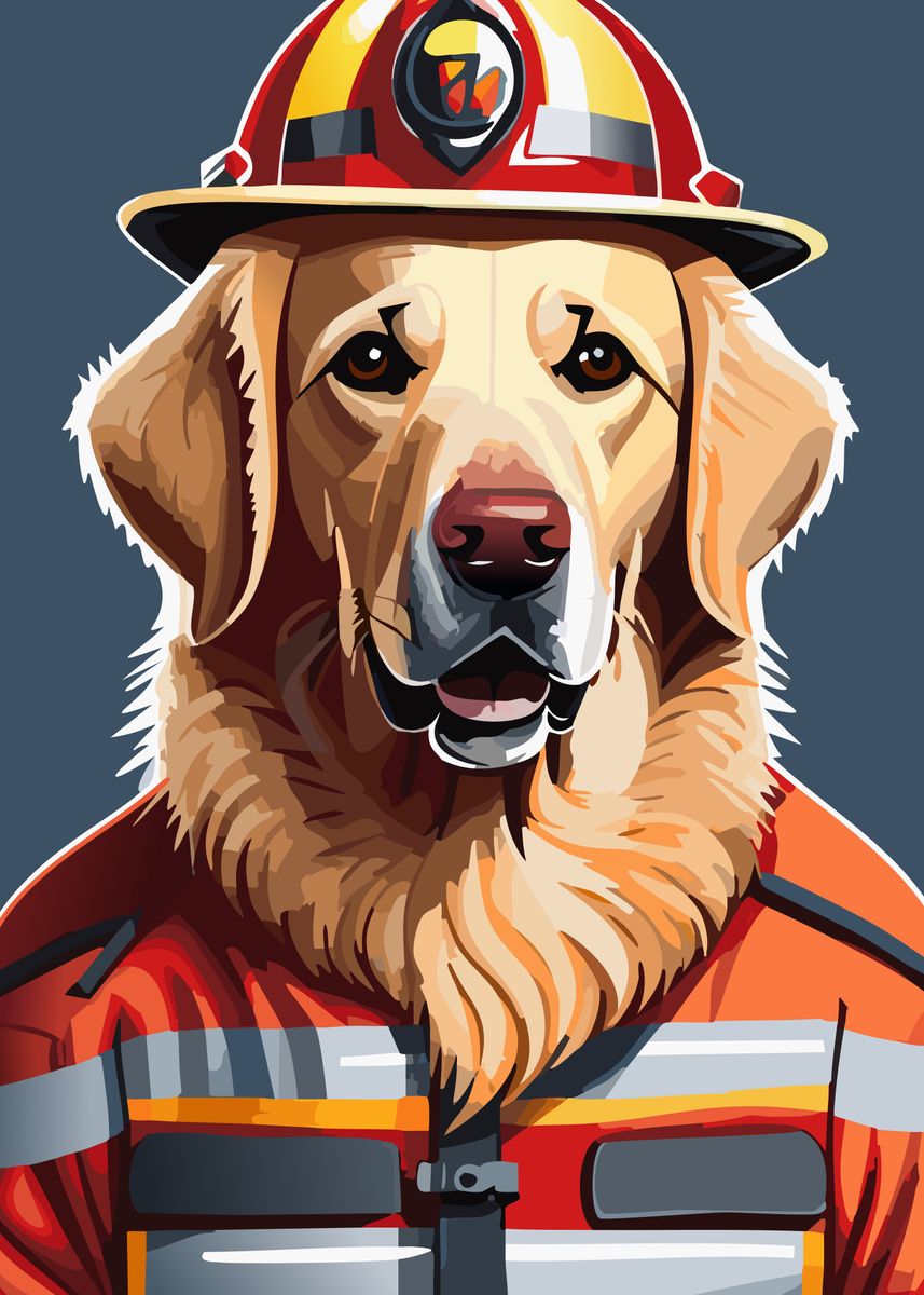 ' Golden Retriever Fireman' Poster, picture, metal print, paint by Greg ...
