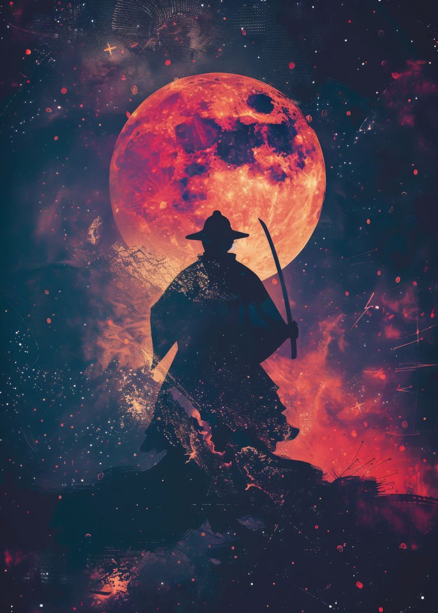 'Samurai Galaxy Silhouette' Poster, picture, metal print, paint by ...