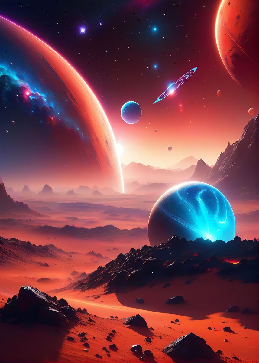 'Epic Planet sci fi scene' Poster, picture, metal print, paint by ...