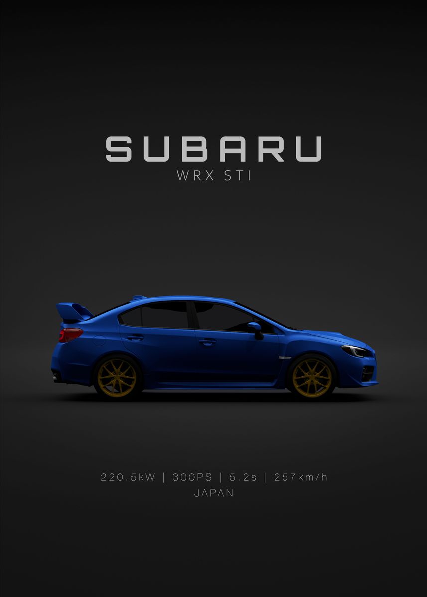 'Subaru WRX STI blue specs' Poster, picture, metal print, paint by 21 ...