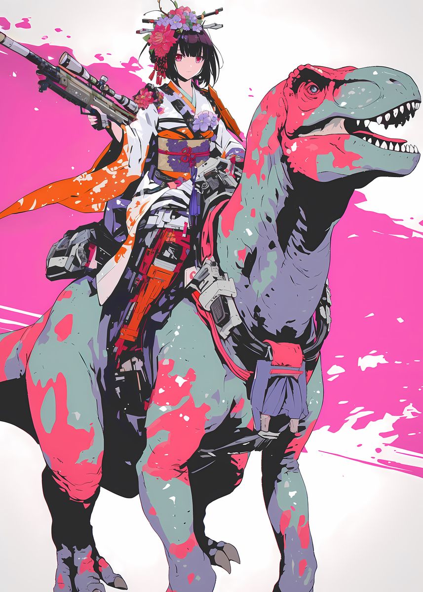 'T Rex Geisha Sniper' Poster, picture, metal print, paint by Luong Phat ...