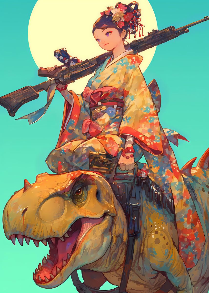 'Geisha Dinosaur Hunter' Poster, picture, metal print, paint by Luong ...