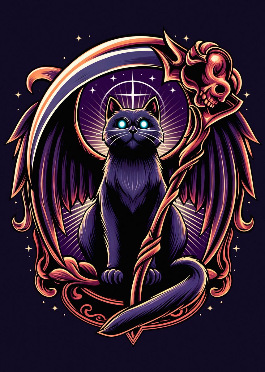 'Grim Reaper Cat' Poster, picture, metal print, paint by Yushiroe ...