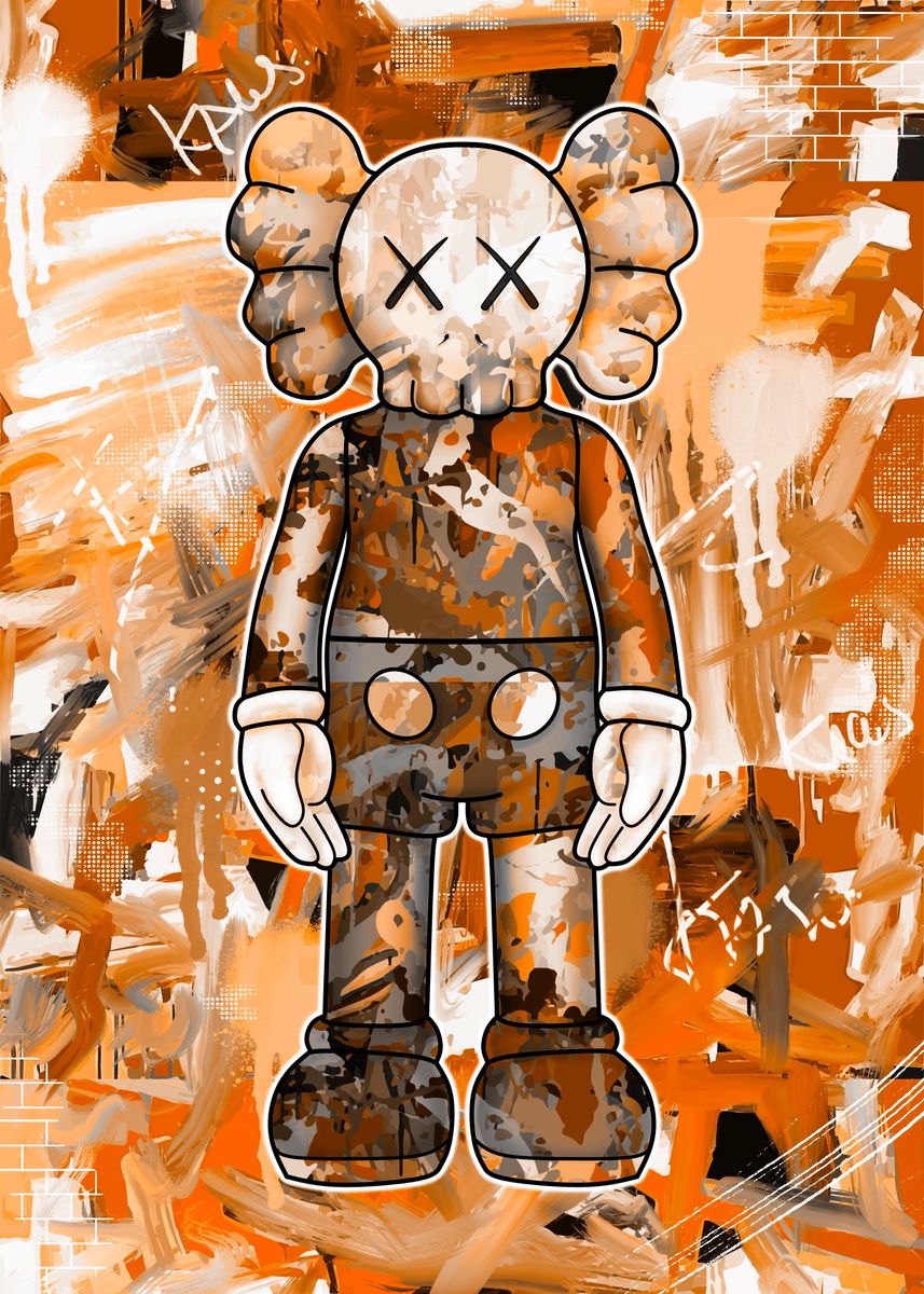 'orange kaws' Poster, picture, metal print, paint by Boon Edgar | Displate