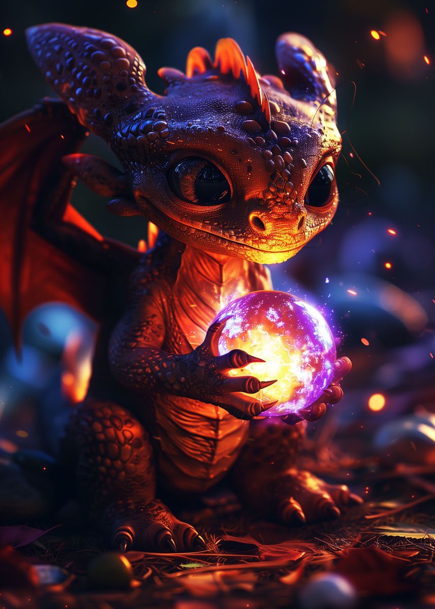 'Cute Baby Dragon' Poster, picture, metal print, paint by Creative YS ...
