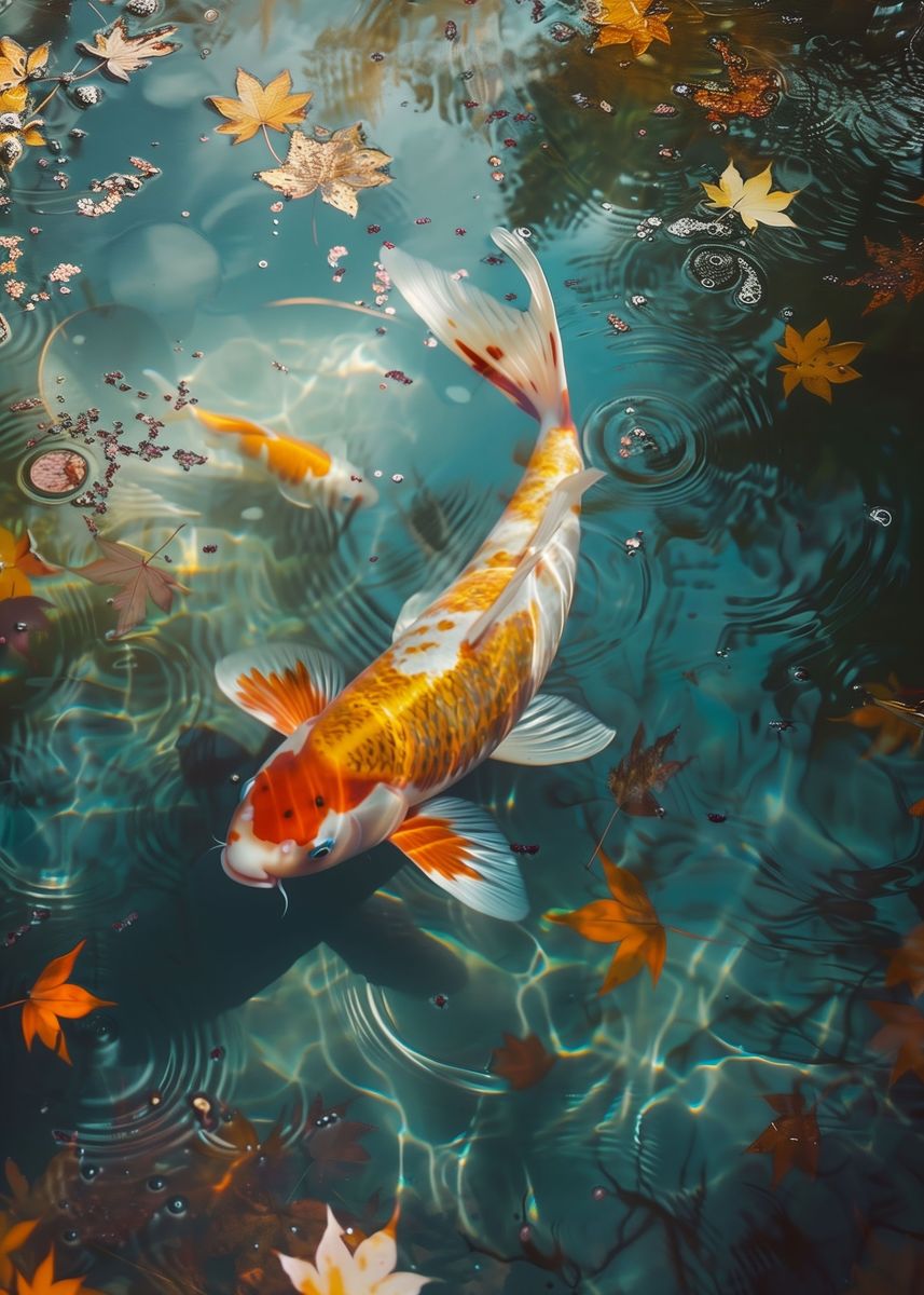 'Koi Pond' Poster, picture, metal print, paint by Rawbin | Displate