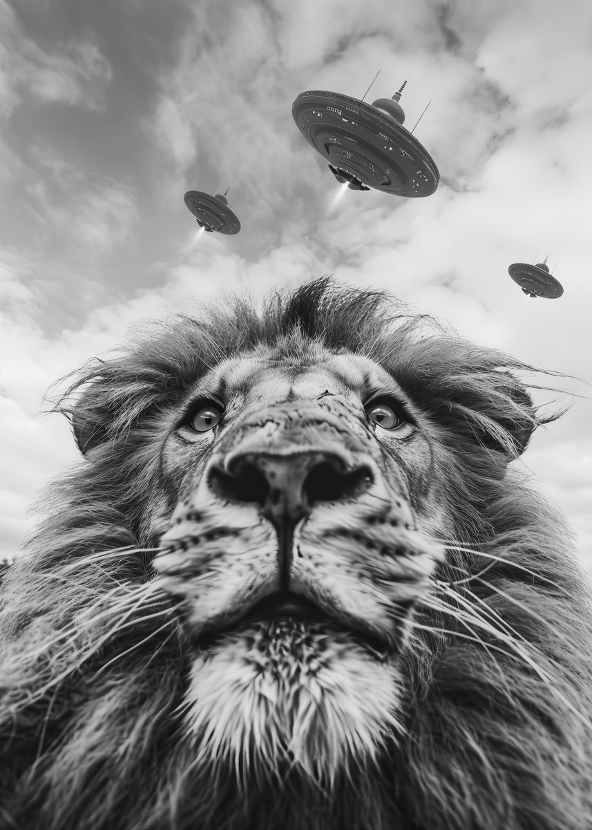 'UFO Alien Lion' Poster, picture, metal print, paint by Henning Seifert ...