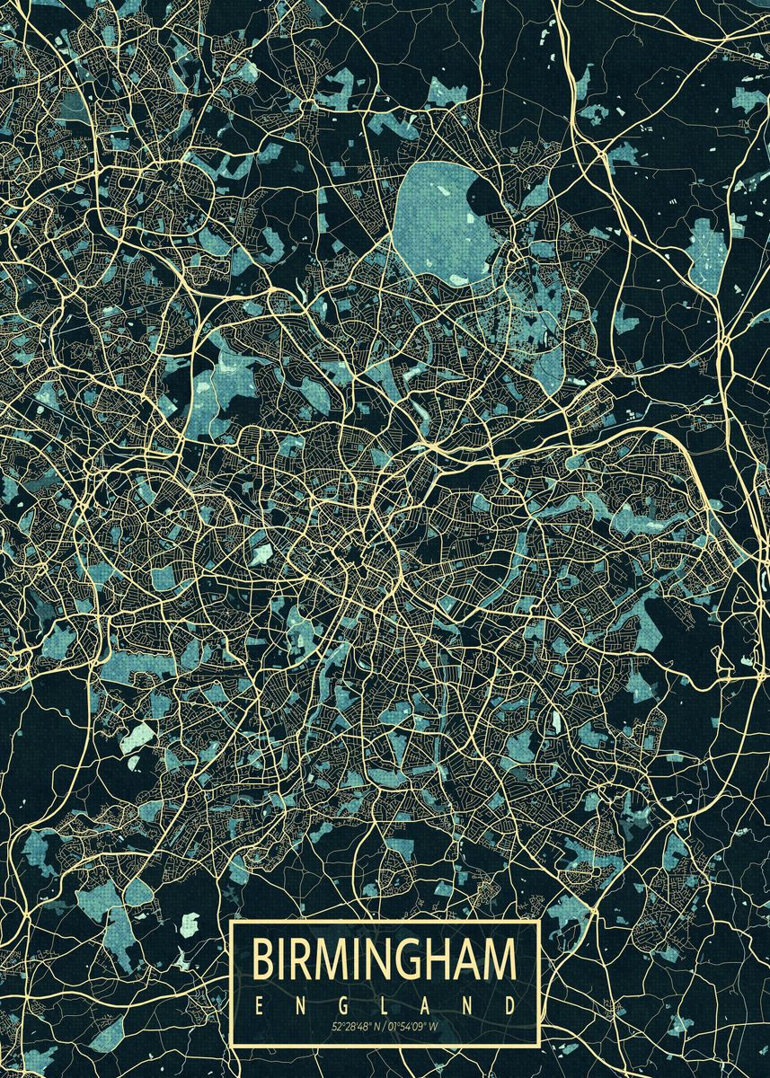 'Birmingham Map Summer' Poster, picture, metal print, paint by deMAP ...