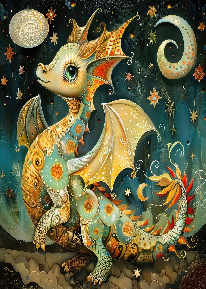 'Friendly Dragon whimsical ' Poster, picture, metal print, paint by ...