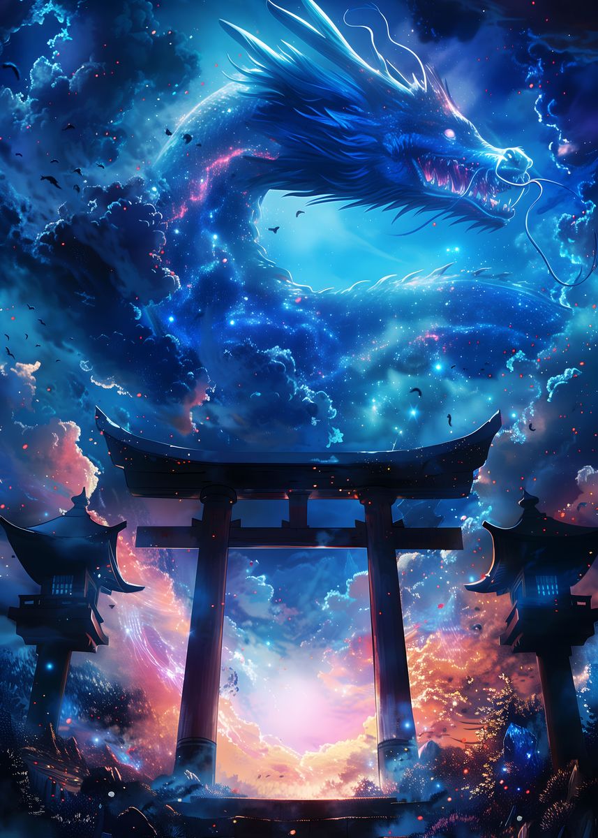 'Mythic Torii Gate Dragon ' Poster, picture, metal print, paint by ...
