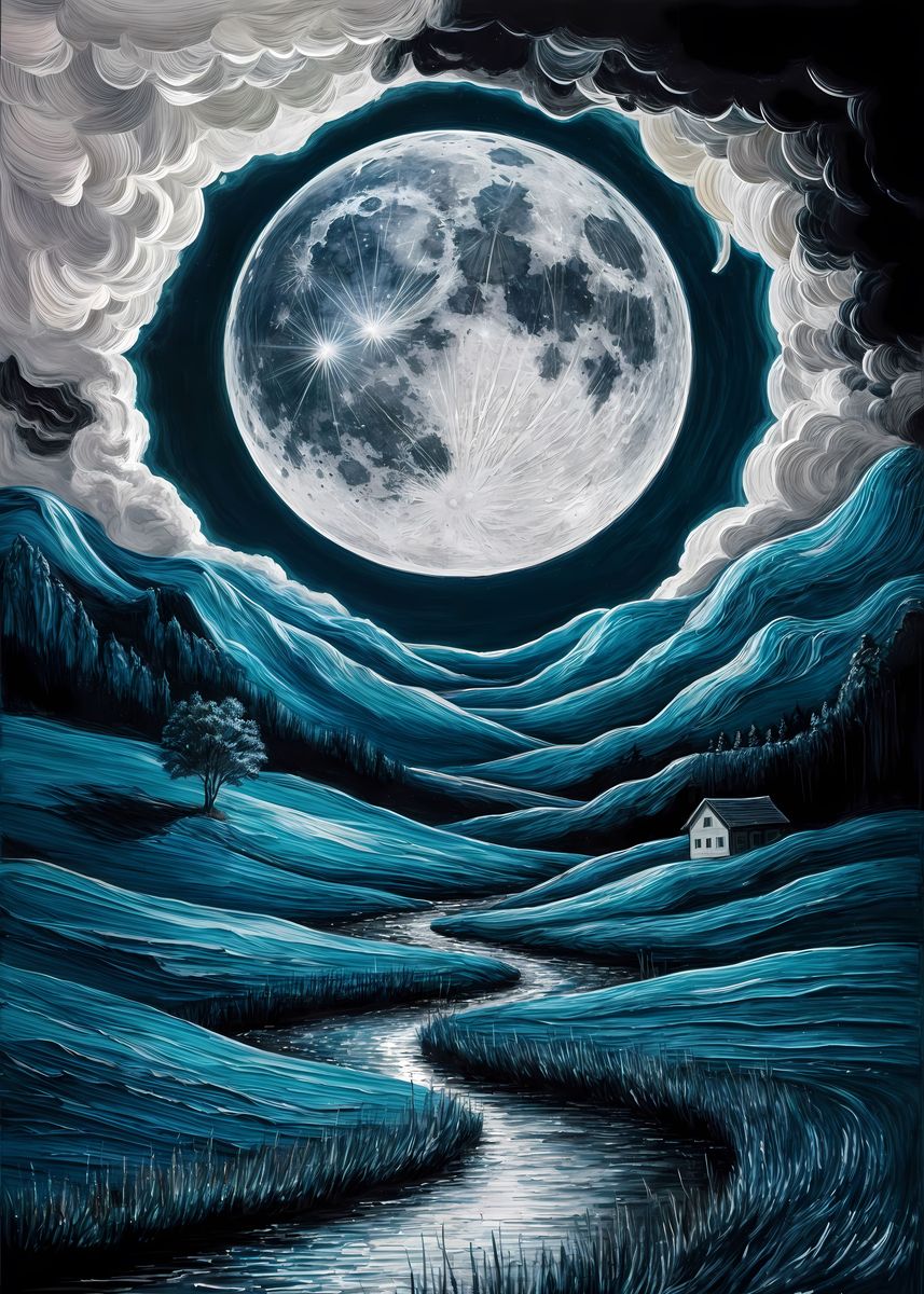 'nature landscape full moon' Poster, picture, metal print, paint by Top ...