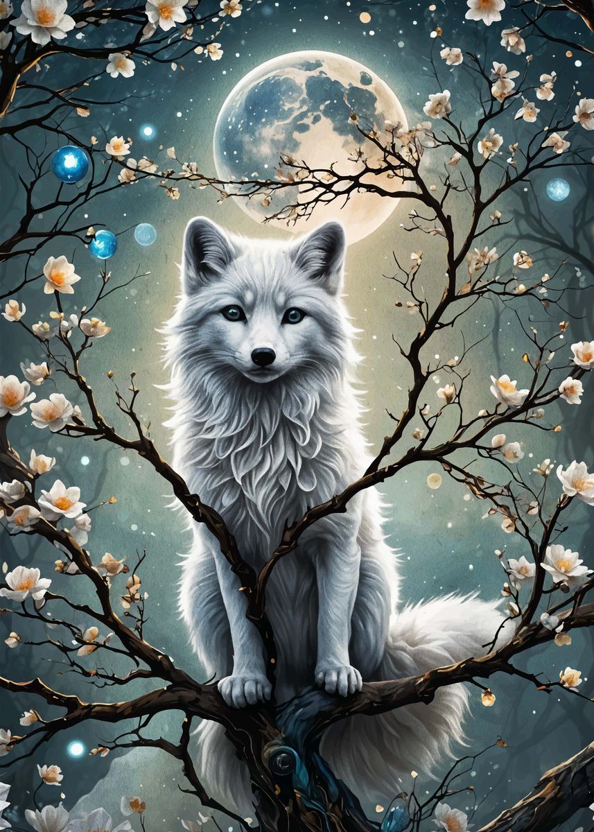 'Wolf Cherry Blossom Japan' Poster, picture, metal print, paint by ...