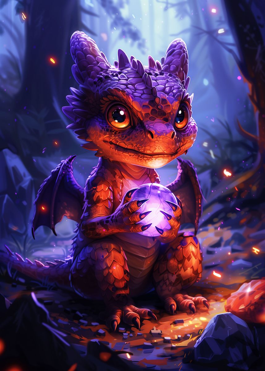 'Cute Baby Dragon' Poster, picture, metal print, paint by Creative YS ...